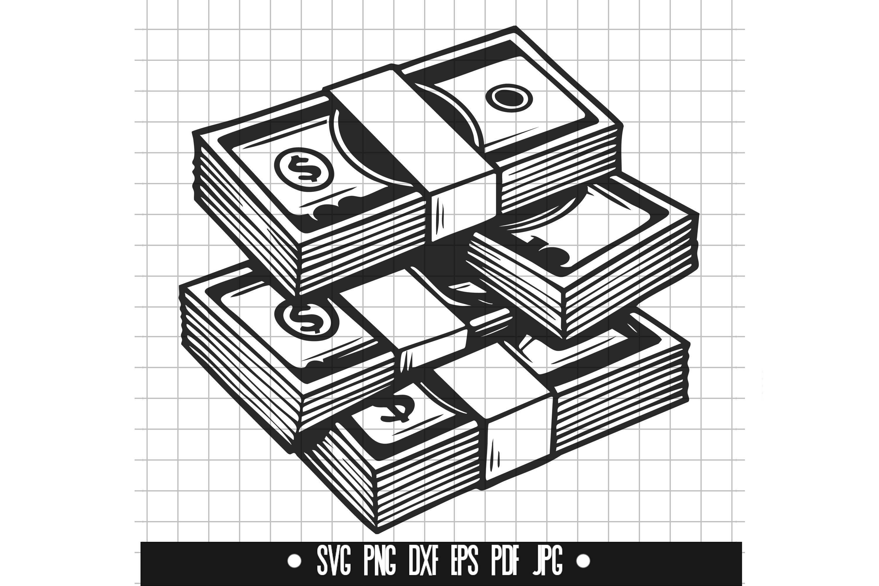 Money Stack SVG, Cash DXF, Dollar PNG, Money Cut File, Clipart, Digital ...