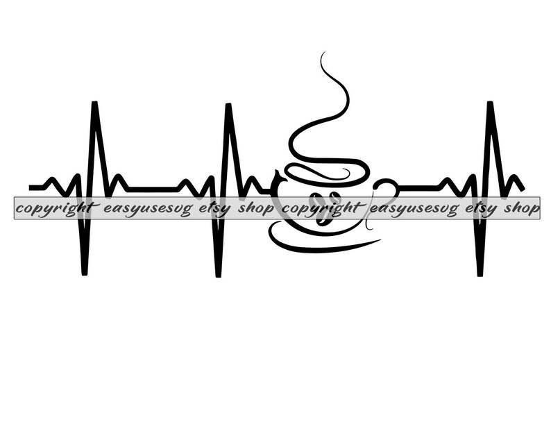 Coffee Heartbeat EKG Pulse SVG DXF Png Clipart Silhouette Cut File ...