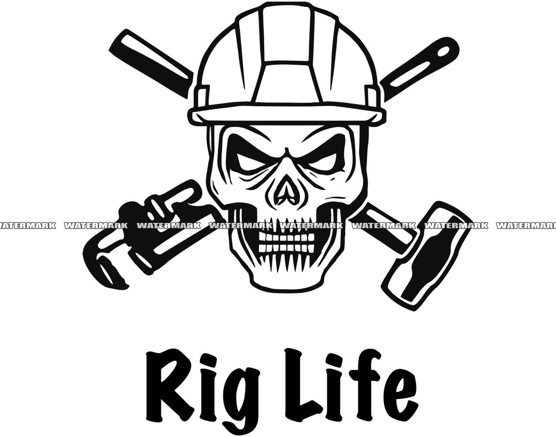 Rig Life SVG 1 Oilfield Worker Construction Pipe Wrench Skull Hard Hat ...