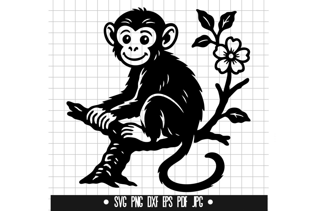 Cute Monkey SVG, Monkey Branch DXF, Monkey PNG, Monkey Cut File ...