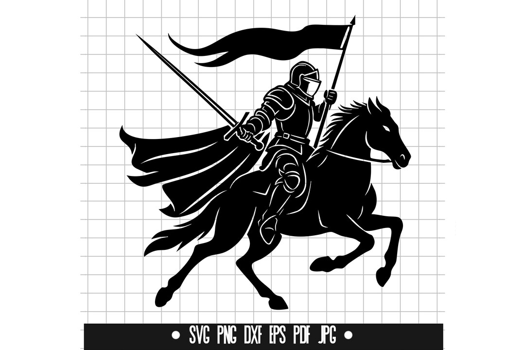 Knight on Horse SVG, Medieval Warrior DXF, Sword PNG, Jousting Cut File ...