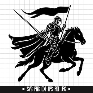 Knight on Horse SVG, Medieval Warrior DXF, Sword PNG, Jousting Cut File ...