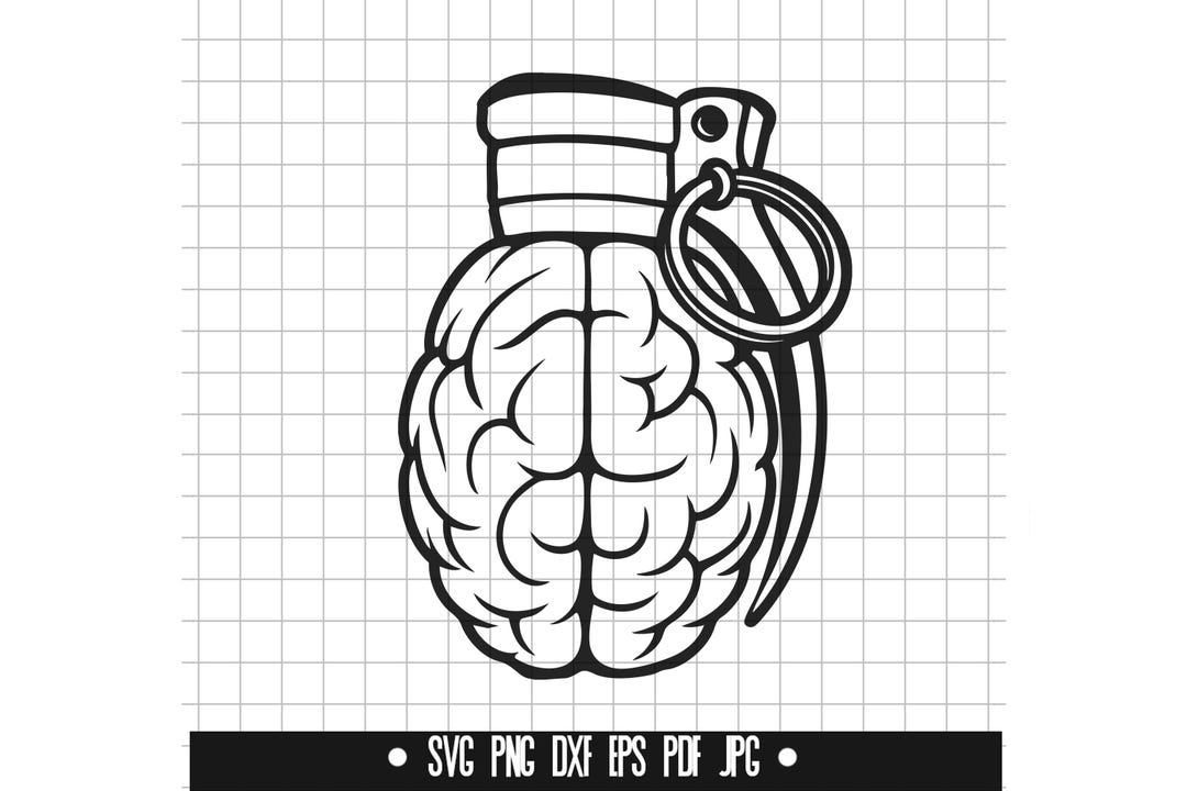 Brain Grenade SVG, Mind Bomb DXF, Brain PNG, Grenade Cut File, Clipart ...