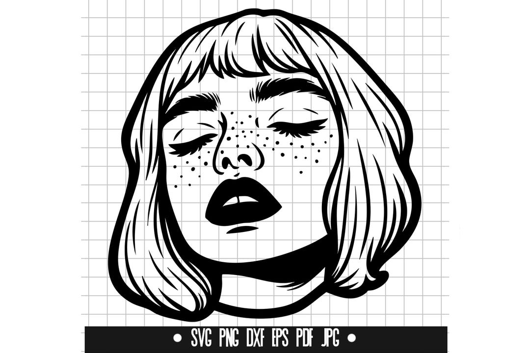 Freckled Girl SVG, Closed Eyes PNG, Female Face DXF, Minimal Woman Cut ...