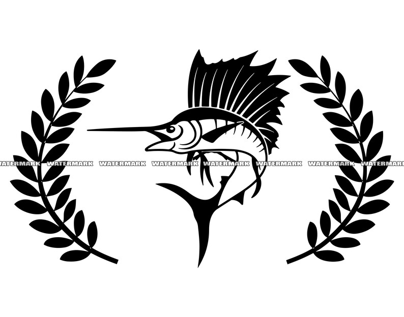 Sailfish With Laurel Wreath SVG Cut File DXF PNG Clipart - Etsy