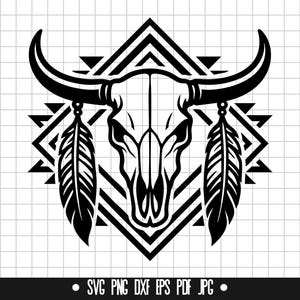 Cow Skull Svg, Longhorn Skull Svg, Western Svg, Tribal Skull Svg, Bull ...