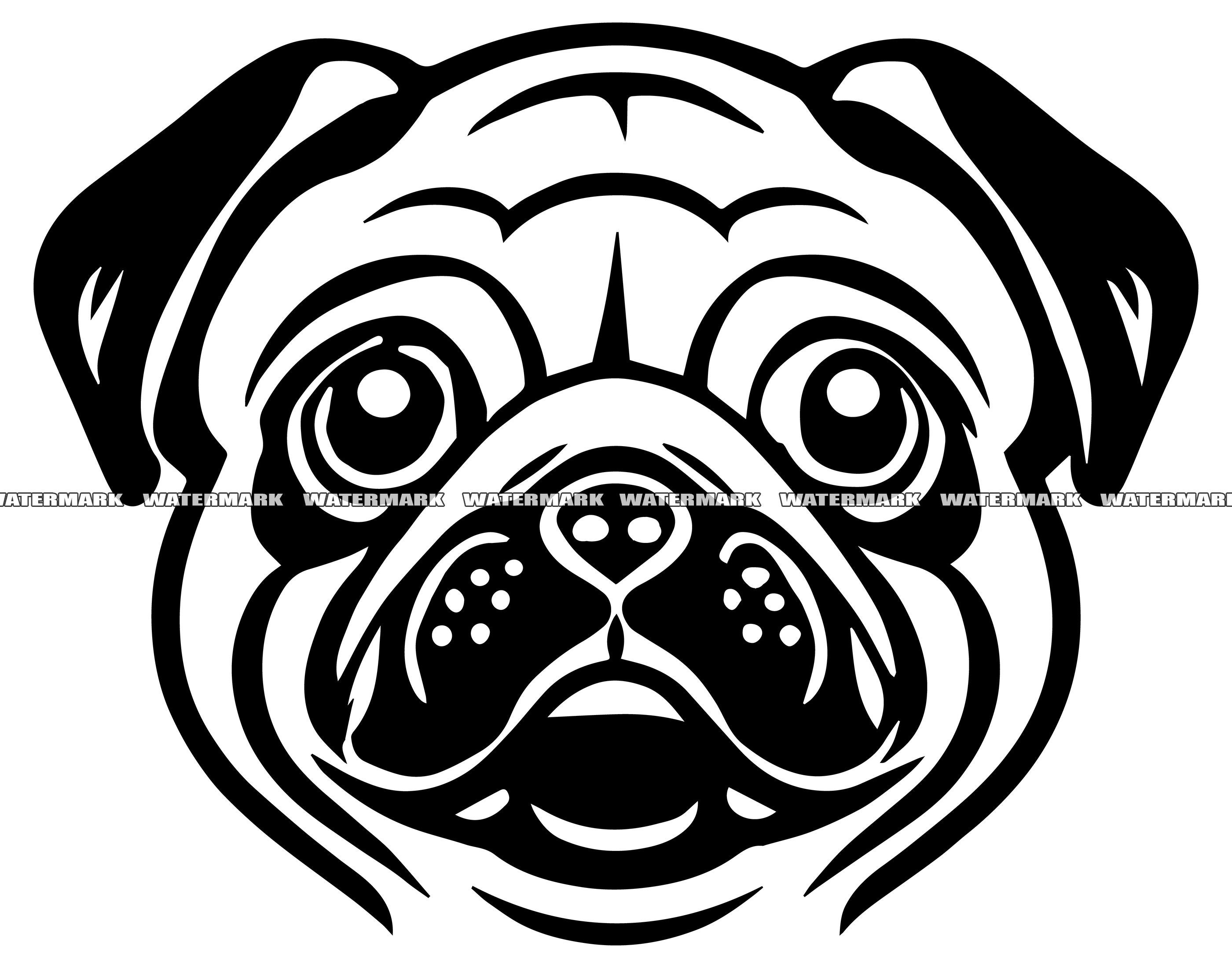 Pug SVG, 1, Pug Cut File, Pug DXF, Pug PNG, Pug Clipart, Pug Silhouette ...