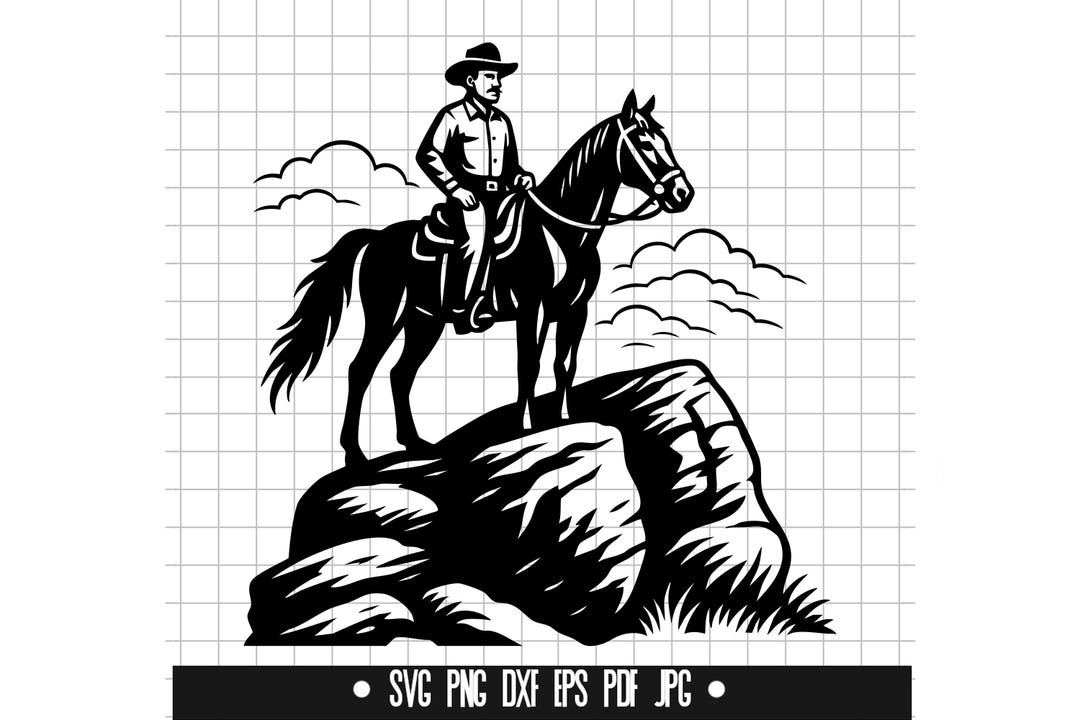 Cowboy Horse SVG, Western DXF, Rider PNG, Mountain Cut File, Svg File ...