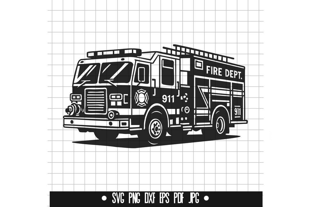 Fire Truck SVG, Fire Engine DXF, Emergency PNG, Firefighter Cut File ...