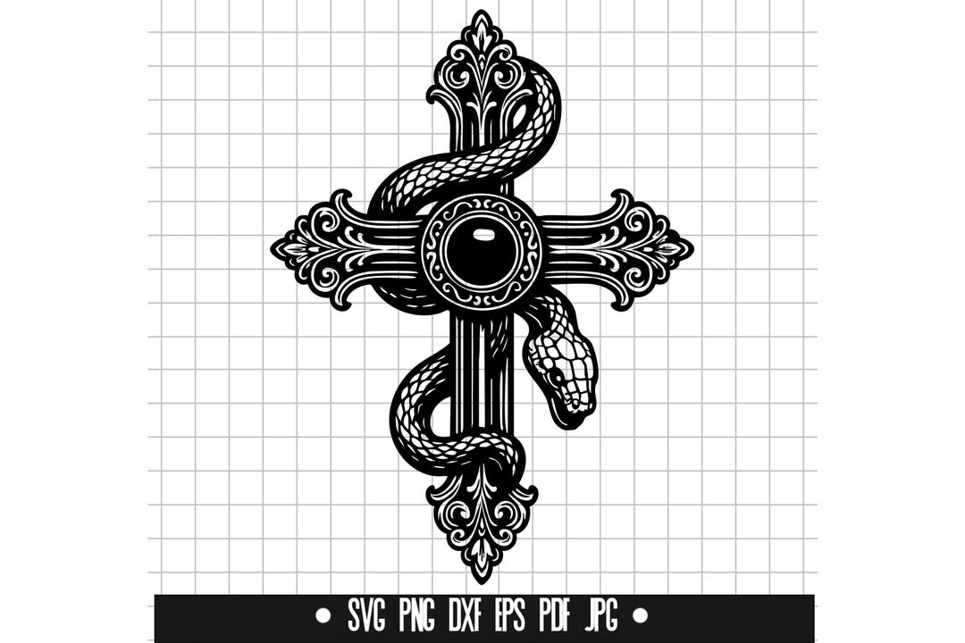 Snake Cross SVG, Gothic Cross DXF, Ornate Christian PNG, Cut File ...