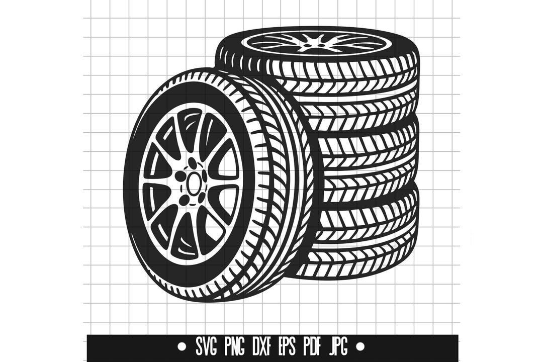 Tire Stack SVG, Car Wheels DXF, Tire PNG, Garage Cut File, Clipart ...