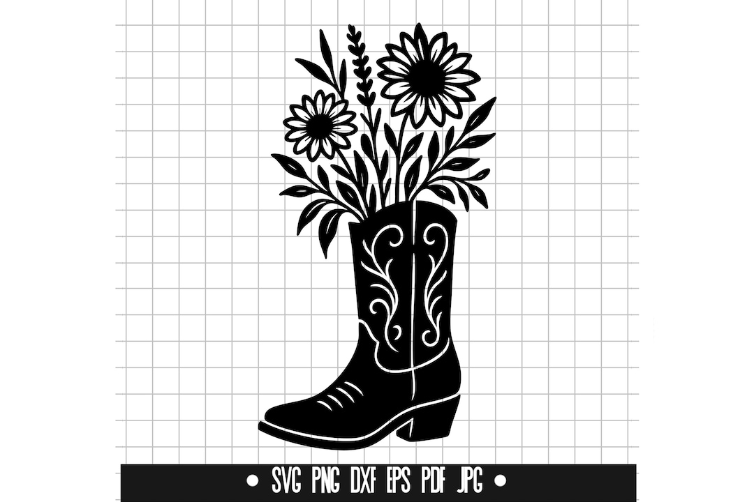 Floral Cowboy Boot SVG, Wildflower Boot SVG, Cowgirl Flower Boot SVG ...