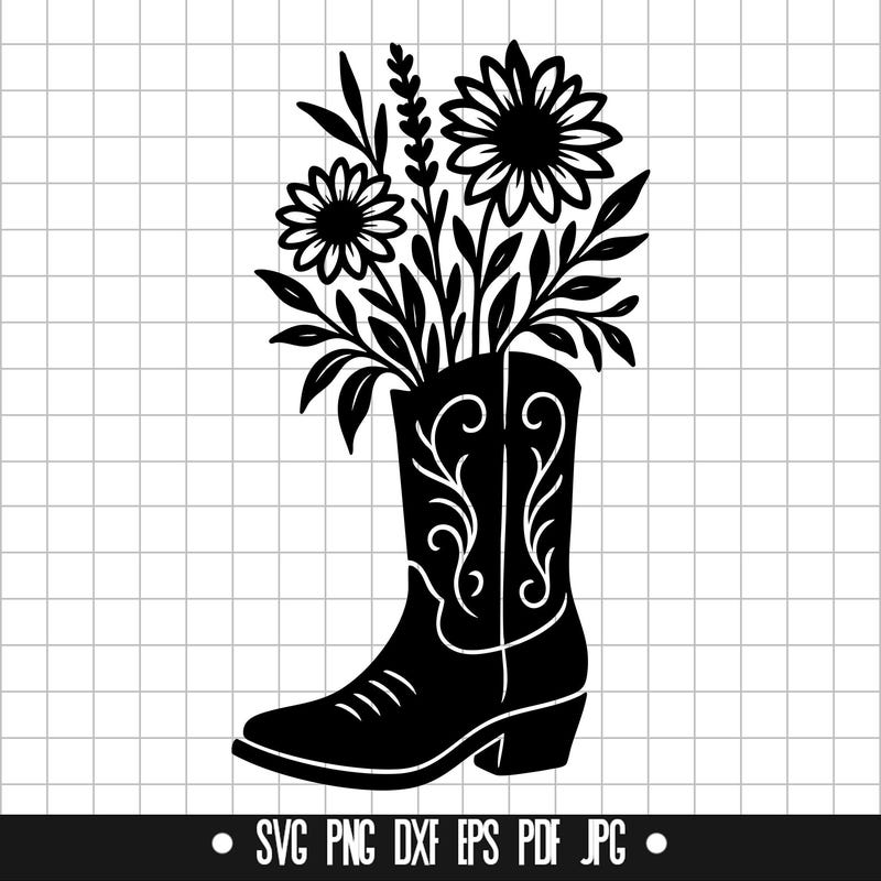 Cowboy Flower Boot Svg - Etsy