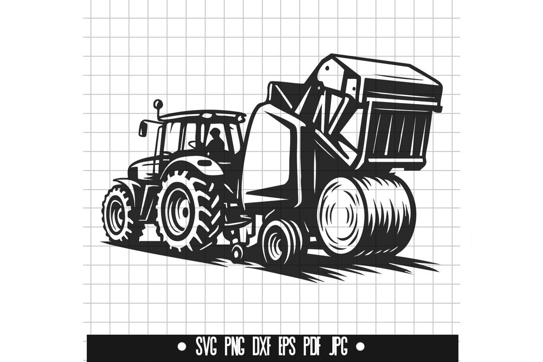 Tractor Baler SVG, Front Loader DXF, Farm Machine PNG, Baler Cut File ...