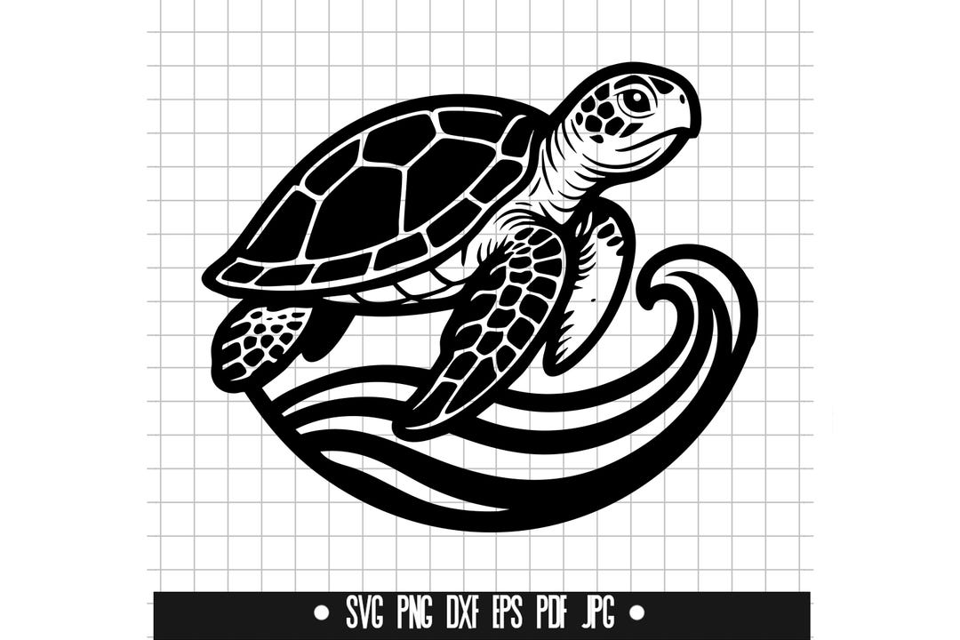 Sea Turtle SVG, Turtle Wave DXF, Ocean Animal PNG, Turtle Cut File ...