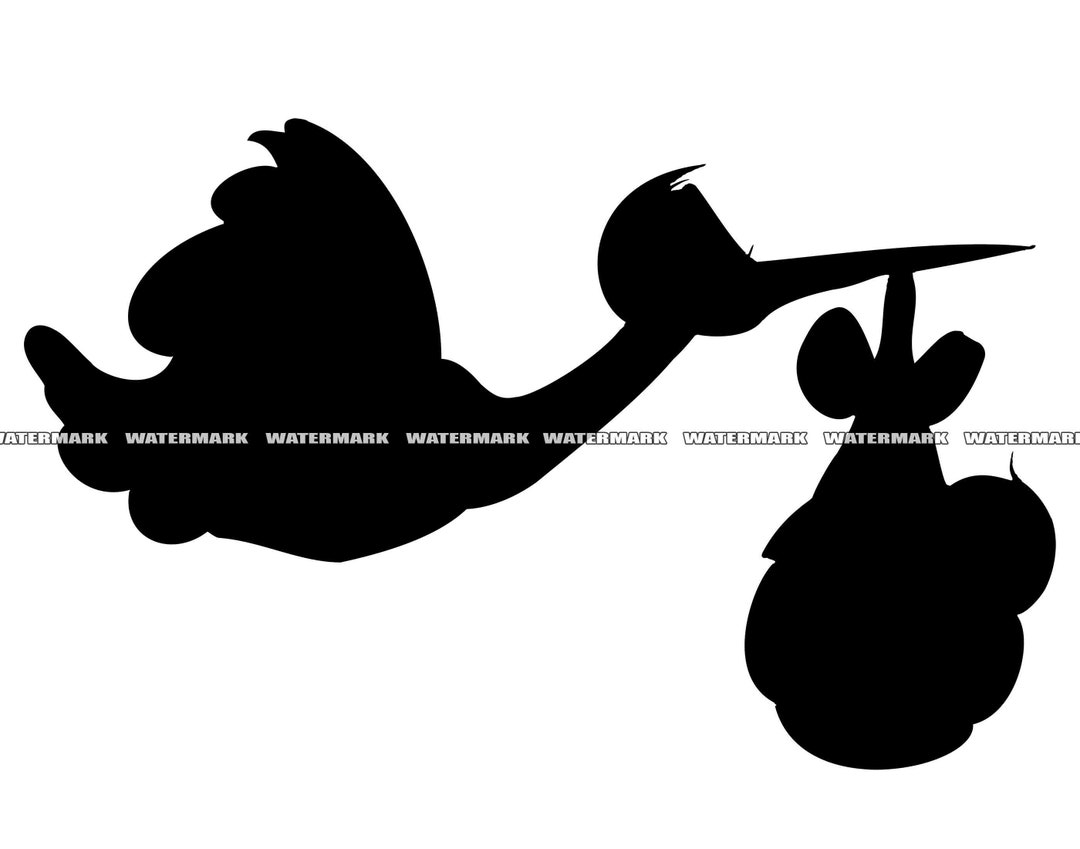 Stork Carrying Baby SVG, Cut File, DXF, PNG, Clipart, Silhouette ...