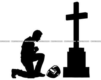 Cowboy With Boer Goat Kneeling Praying at Memorial Cross SVG - Etsy