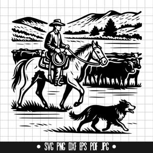 Cowboy SVG, Cowboy DXF, Cowboy PNG, Cowboy Cut-Datei, Clipart, Digitale ...