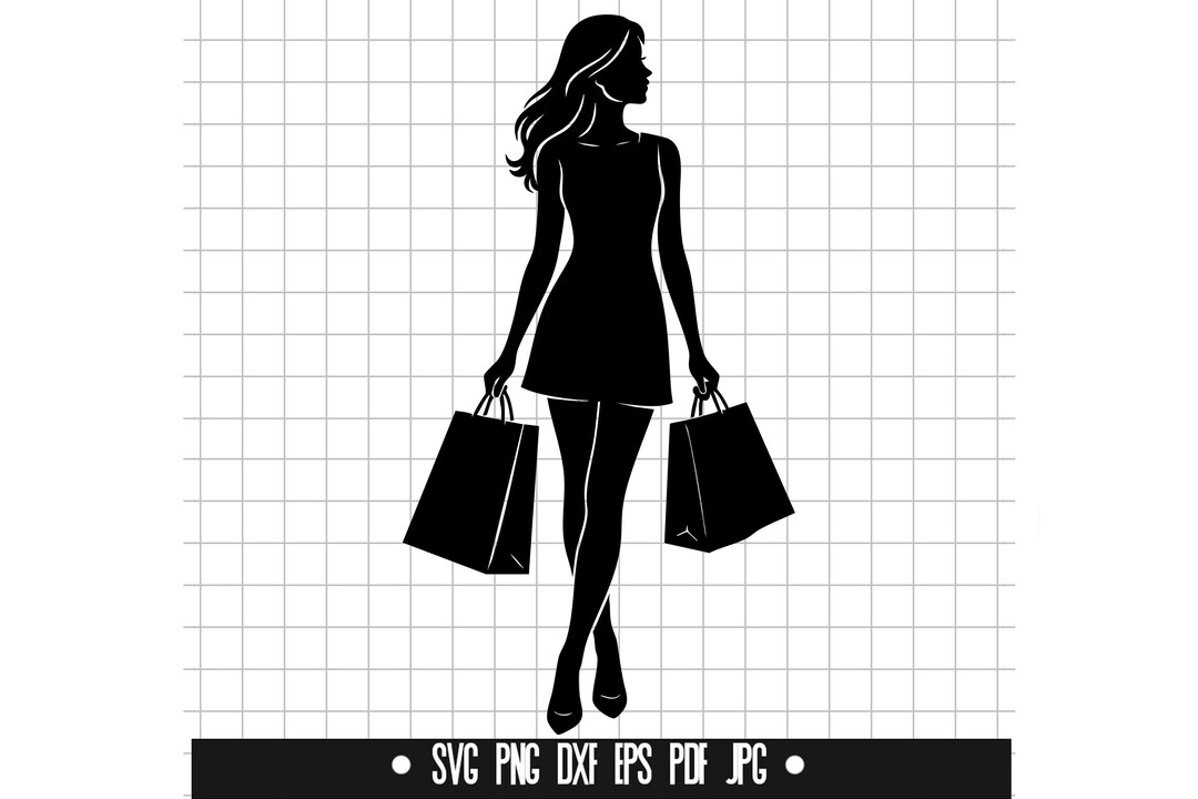 Shopping Girl SVG, Fashion Woman PNG, Shopping Bags DXF, Silhouette ...