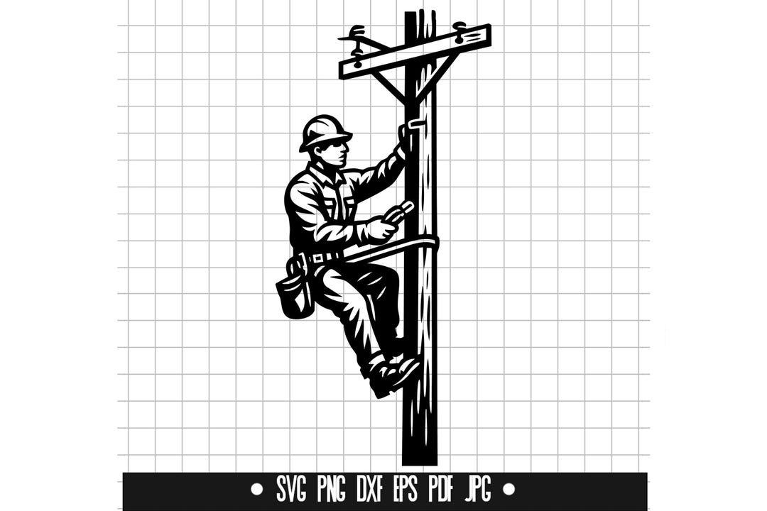 Lineman SVG, Utility Worker DXF, Lineman PNG, Pole Climb Cut File ...