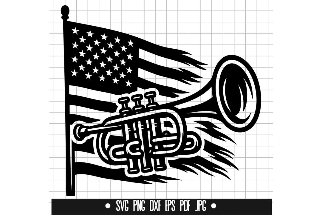Trumpet SVG, Trumpet Usa Flag American DXF, Trumpet PNG, Trumpet Cut ...