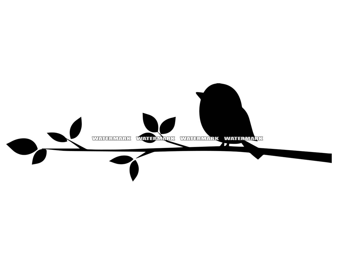 Little Bird on Branch SVG DXF PNG #2 Clipart Silhouette Cut File Logo ...