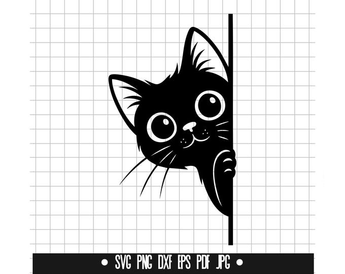 Peeking Cat SVG Clipart, Peeking Kitten Silhouette, Peeking Cats ...