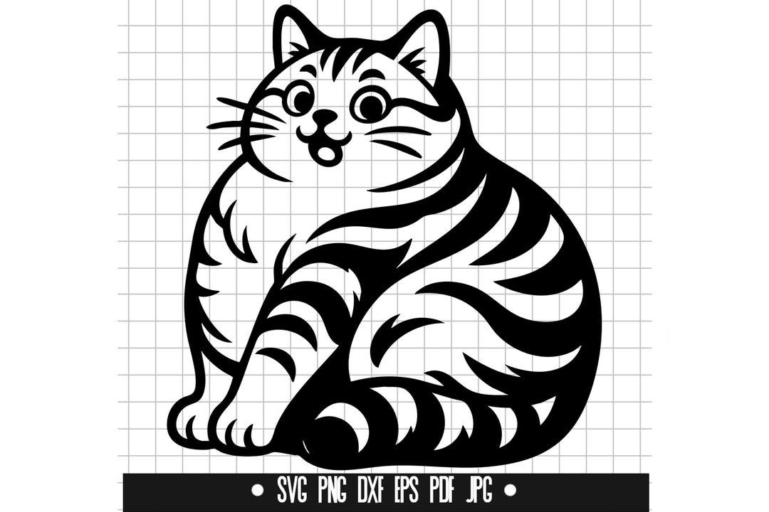 Fat Cat SVG, Chubby Cat DXF, Cute Cat PNG, Clipart, Cut File, Digital ...