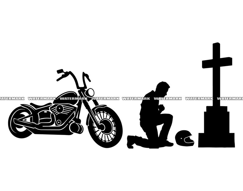 Motorcycle Rider Kneeling Praying at Memorial Cross - Etsy