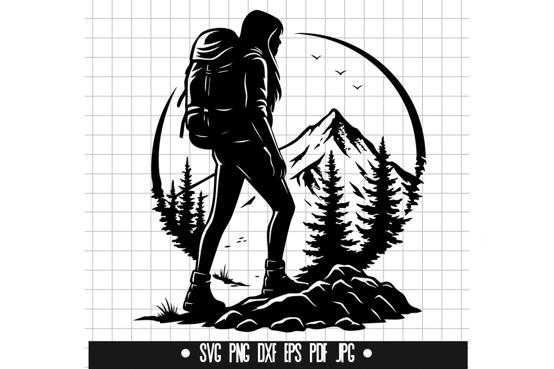 Hiking Woman SVG, Hiker PNG, Mountain Adventure DXF, Outdoors Cut File ...