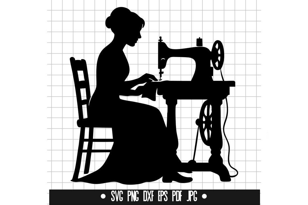 Sewing Woman SVG, Sewing Machine DXF, Silhouette PNG, Tailor Cut File ...