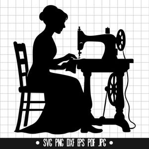 Sewing Woman SVG, Sewing Machine DXF, Silhouette PNG, Tailor Cut File ...