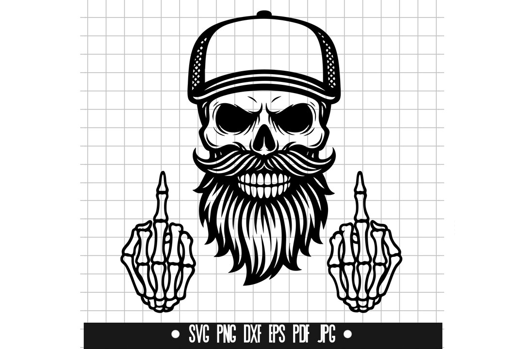 Middle Finger Skull SVG, Bearded Skull SVG, Skeleton Hand Gesture PNG ...