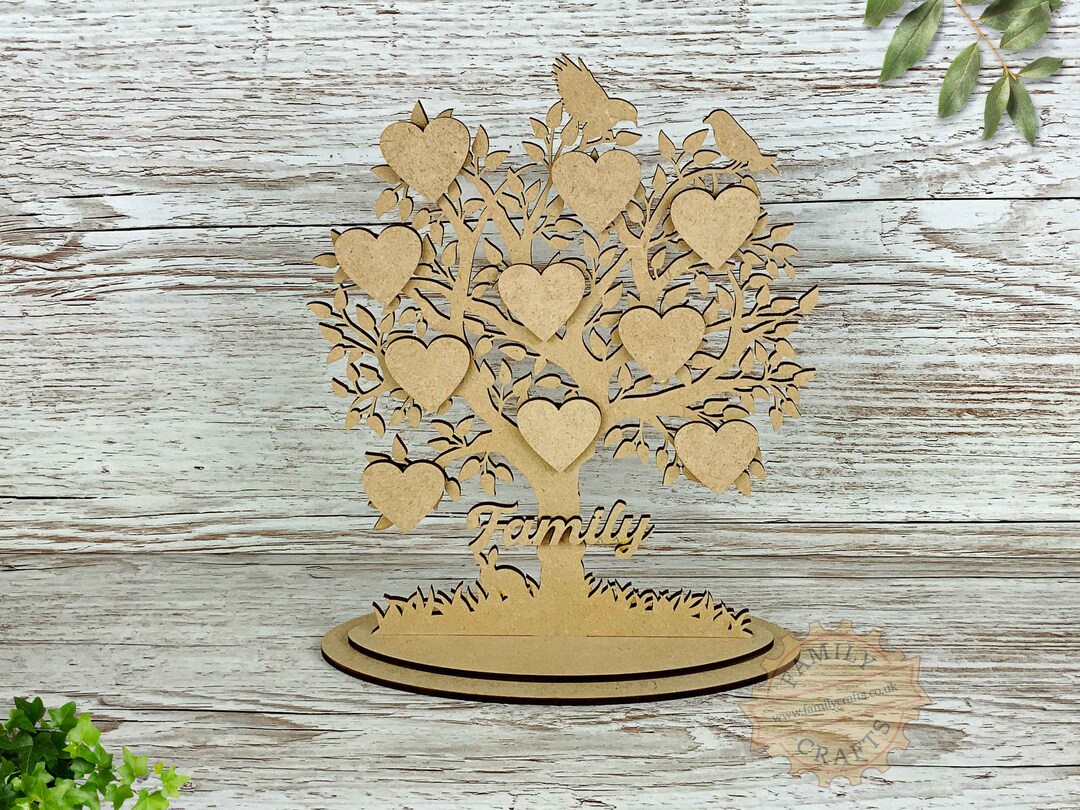 Freestanding Family Tree Kit With Birds and a Rabbit and 10 Hearts ...