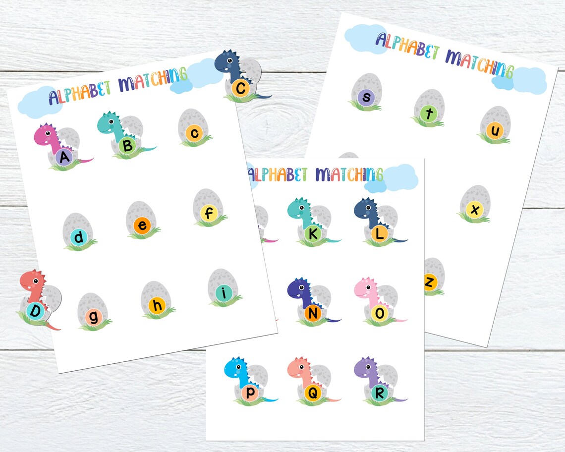 Dinosaur Alphabet Matching Preschool Dinosaur Activity Learn | Etsy