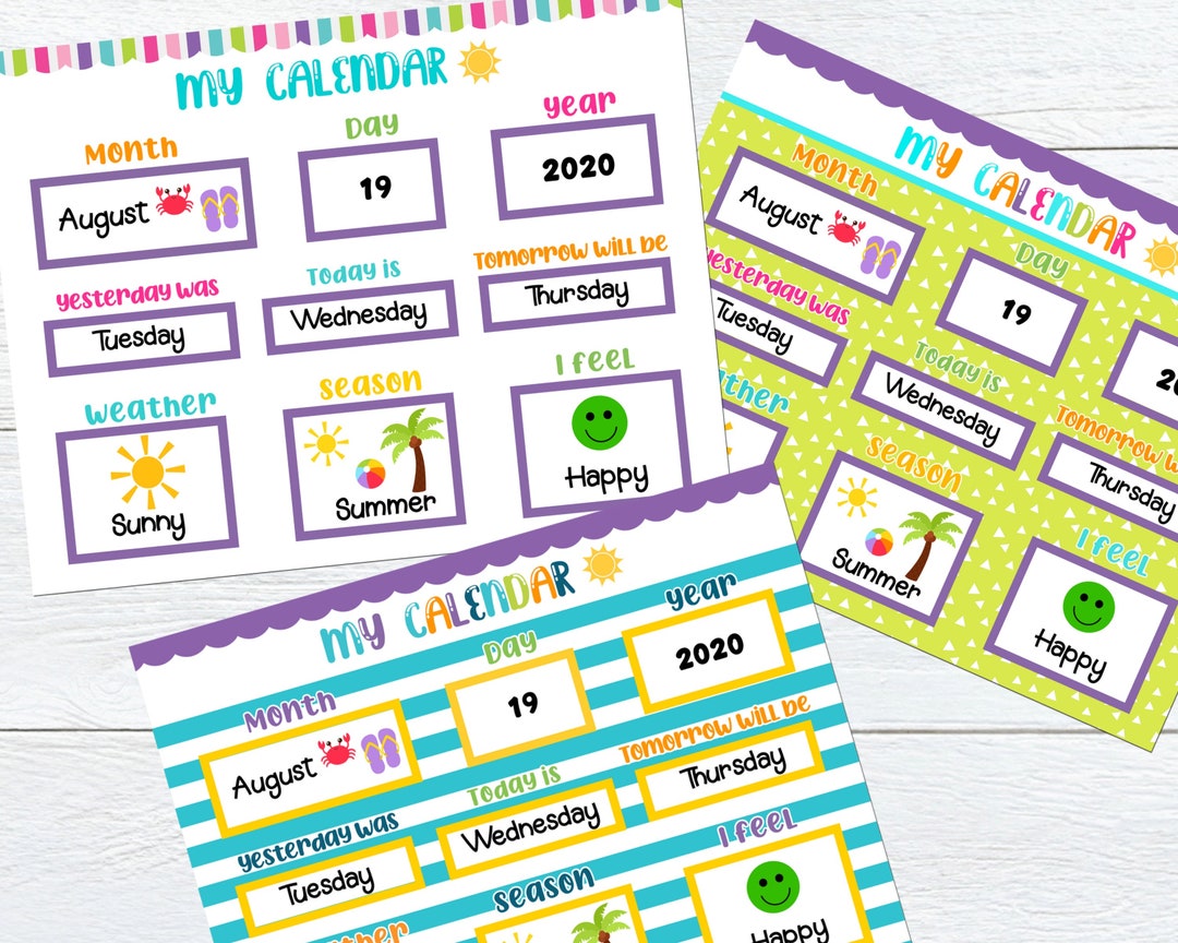 Kids Daily Calendar, Kids Morning Board, Montessori Calendar, Preschool ...