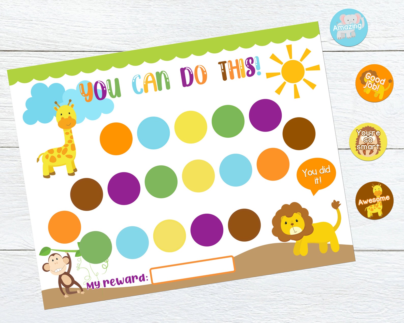 Zoo Animals Reward Chart, Potty Training Chart, Behavior Chart, Kids ...