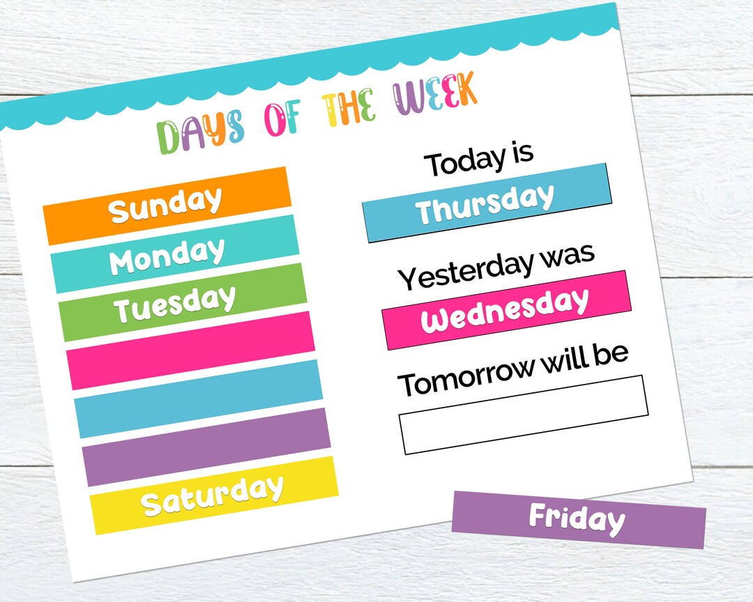 Days of the Week Chart and Tracing Practice Bundle, Calendar, Learning ...