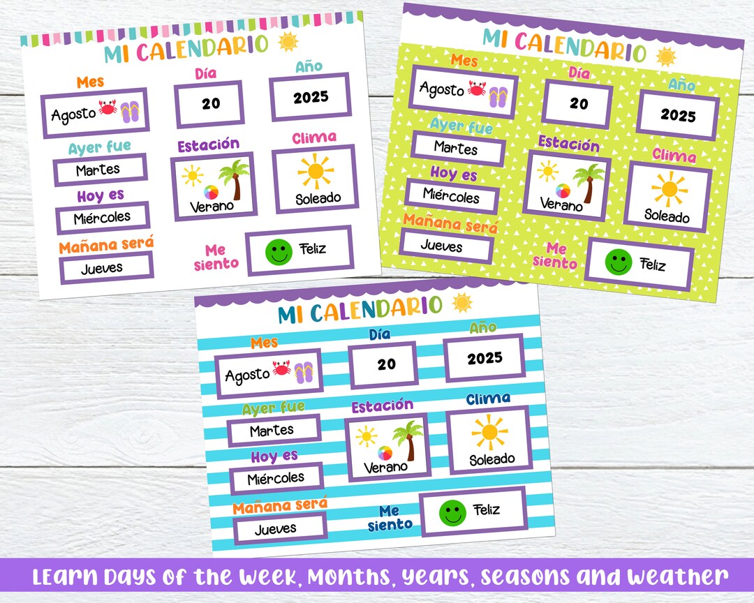 Kids Daily Calendar in Spanish, Calendario Niños En Español, Toddler ...