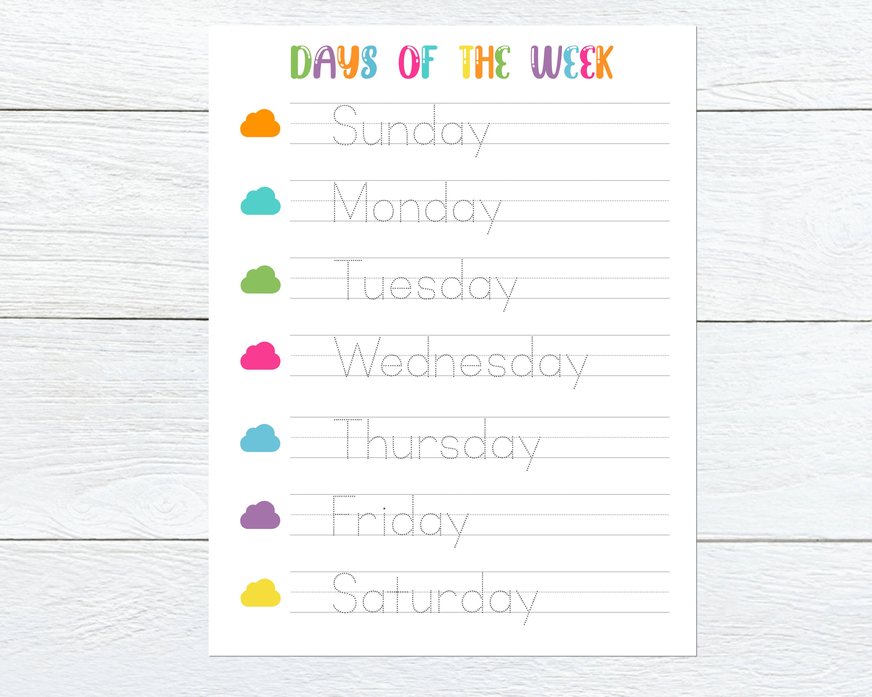 Printable Days Of The Week Chart For Kids