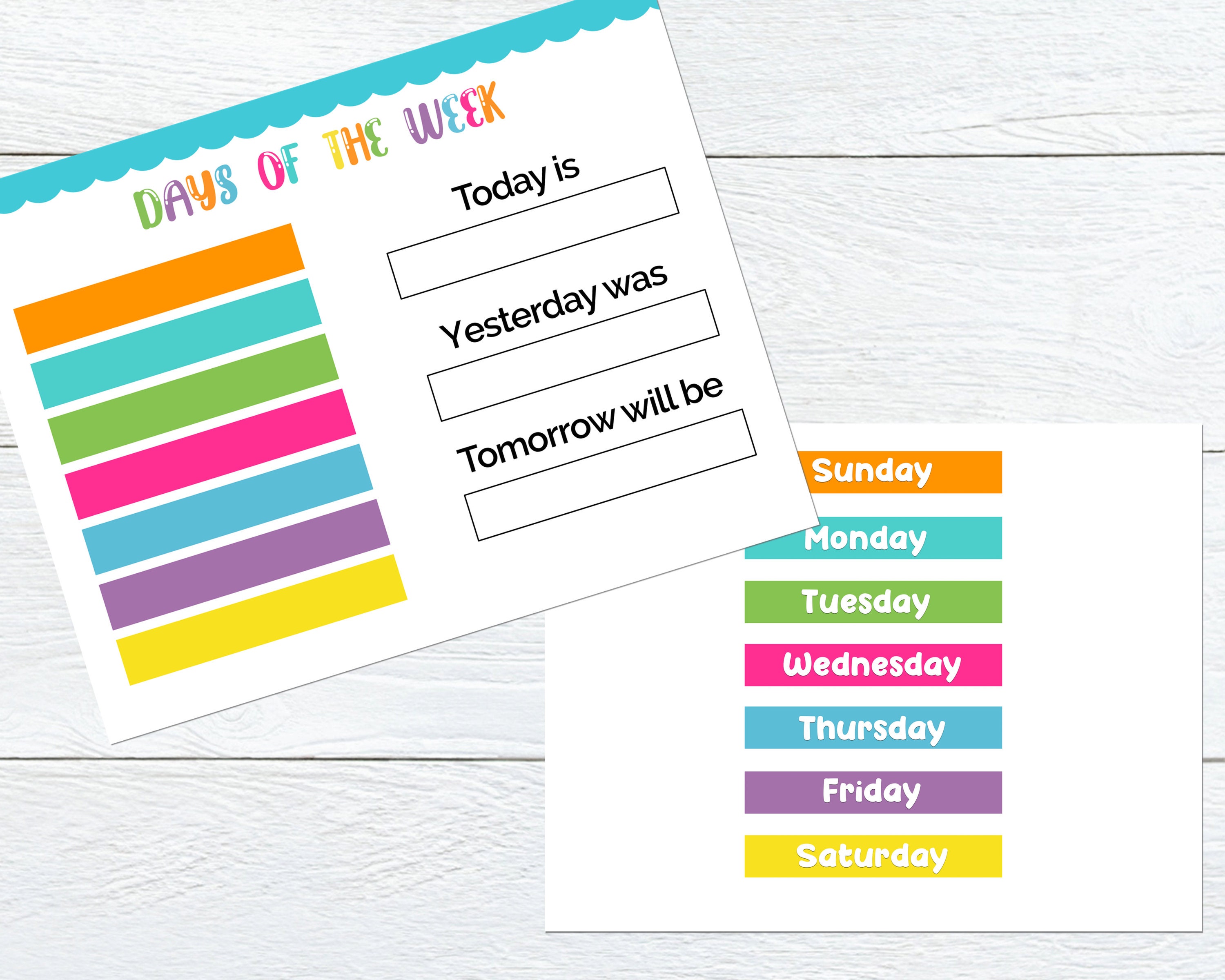 Days of the Week Chart and Tracing Practice Bundle, Calendar, Learning ...