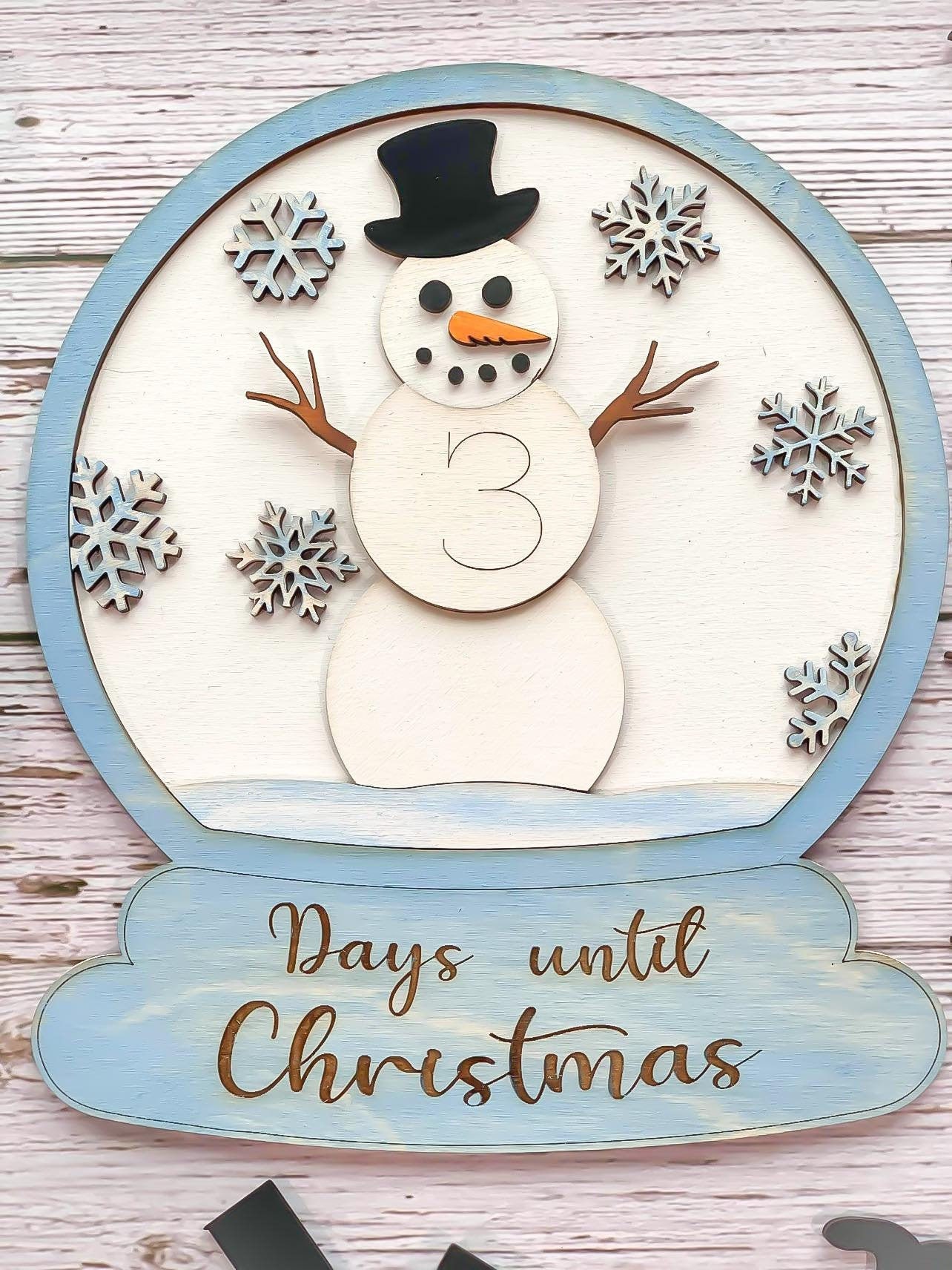 Snowman Snow Globe Interchangeable Christmas Countdown Sign-w/stand ...