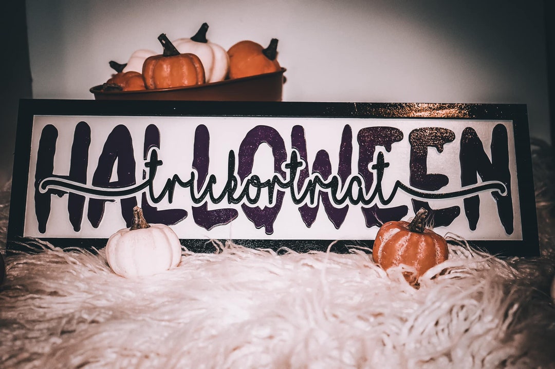 Halloween Trick or Treat Knockout Sign- Sign- 2 Layer-framed-digital ...