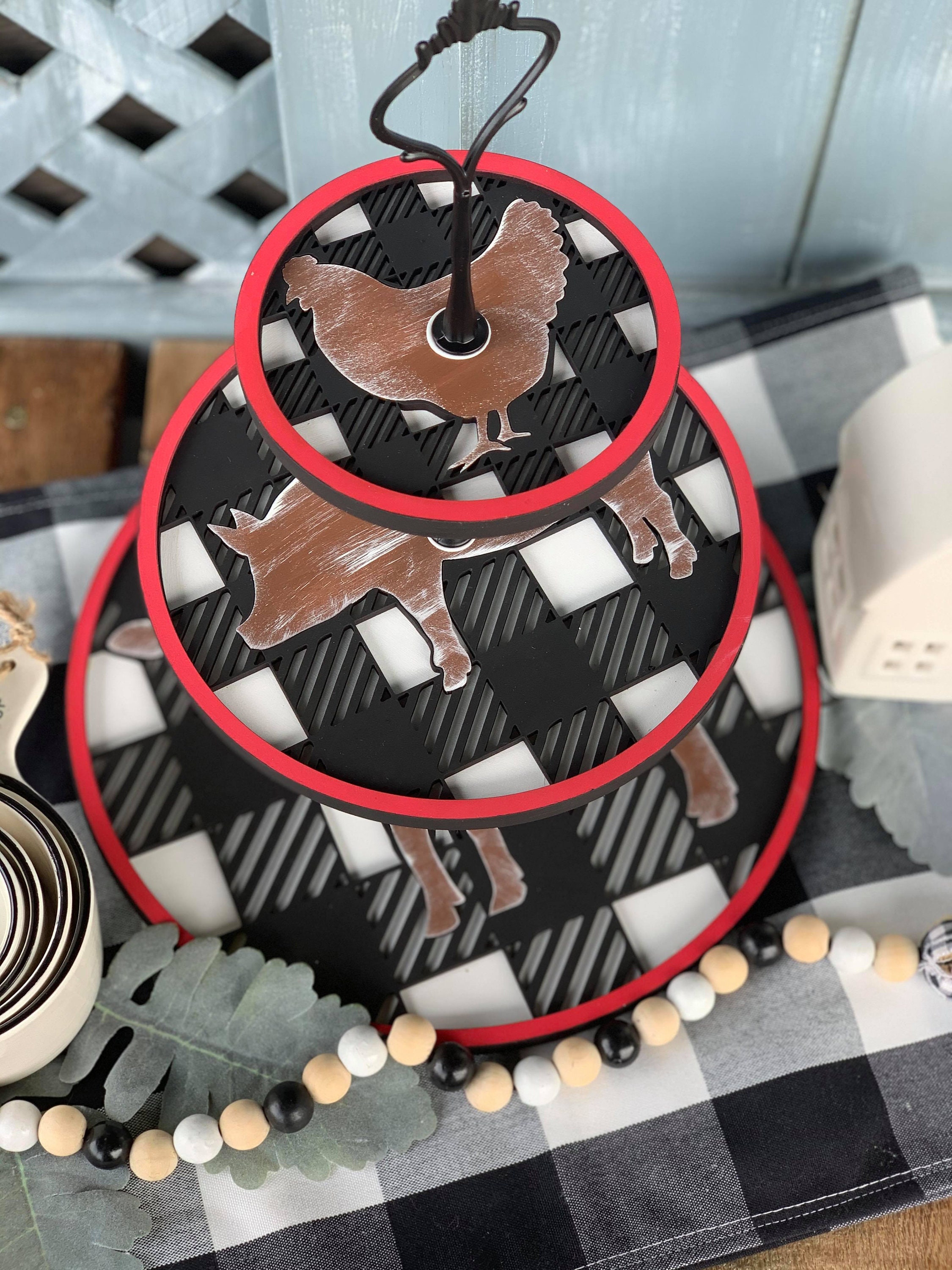 Buffalo Plaid Farmhouse Animal 3 Layer Tiered - Etsy
