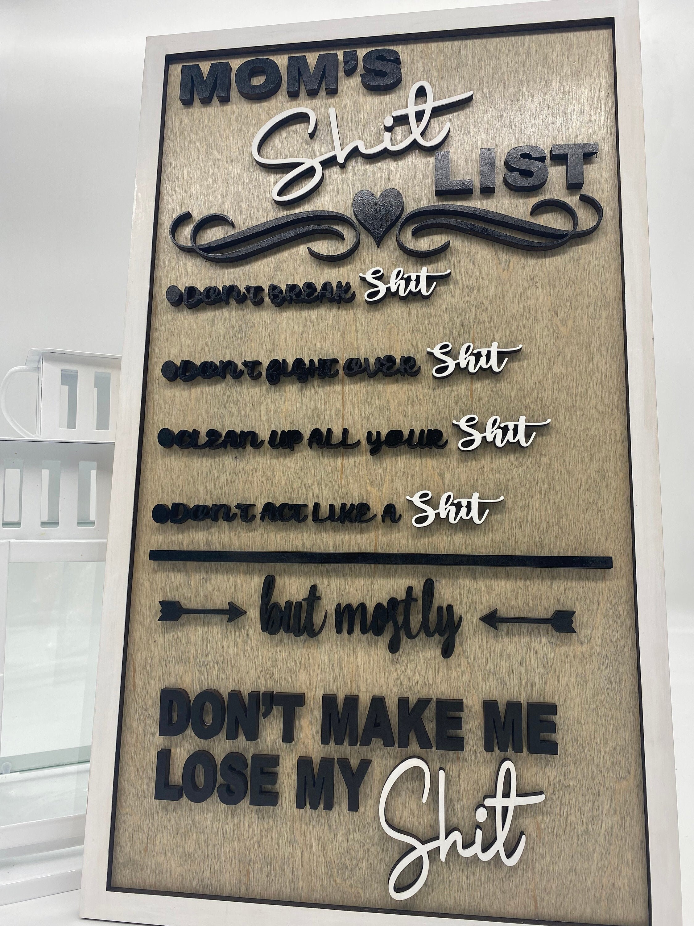 Mom's Shit List Sign-funny-moms-2 Layer or - Etsy Canada