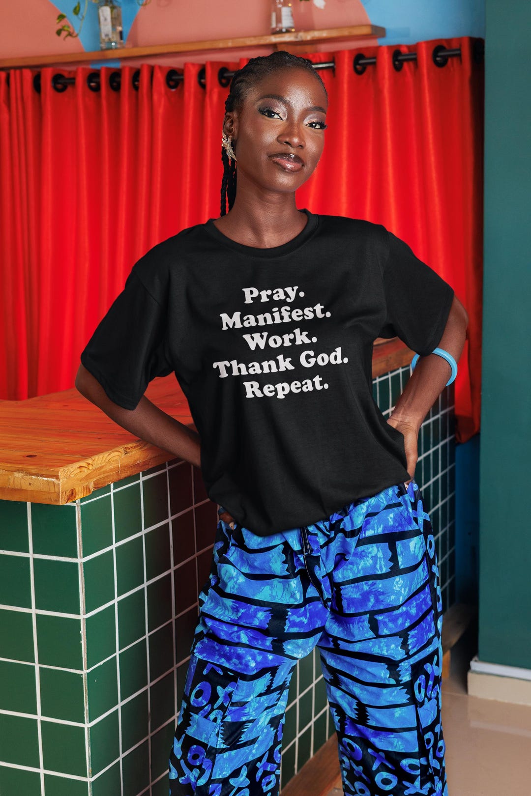 Pray Manifest Work Thank God Repeat, Law of Attraction Tee, Manifest ...