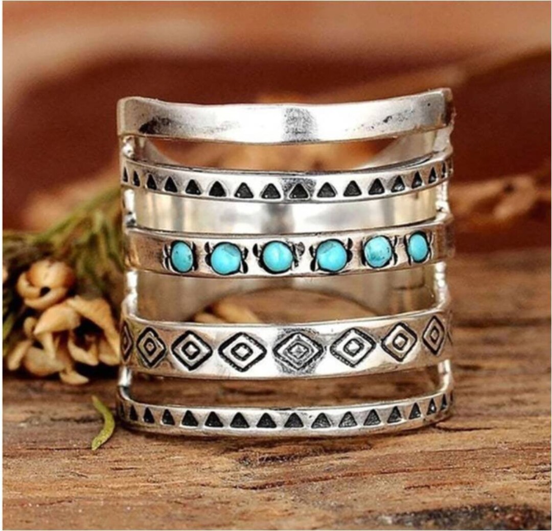Bohemia Stone Inlaid Ring - Etsy