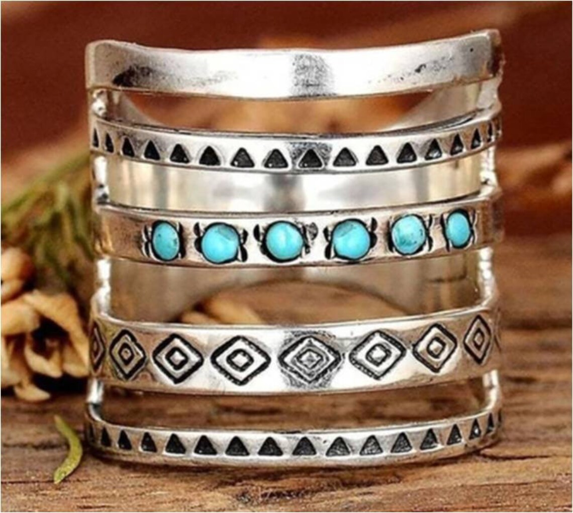 Bohemia Stone Inlaid Ring - Etsy