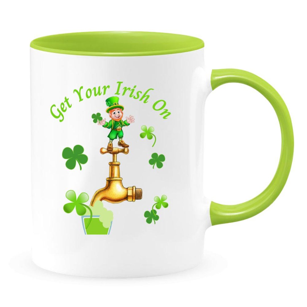 Funny Irish Coffee Mug, Get Your Irish On, Leprechauns and Beer ...