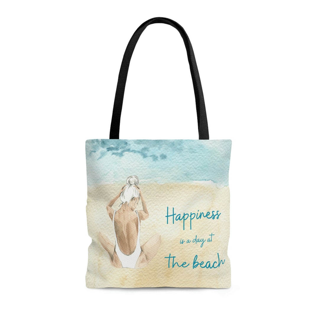 Happiness is A Day at the Beach Summer Tote, Summer Beach Bag, Weekend ...